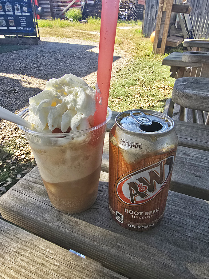 A root beer float and can&mdash;proof that sometimes the perfect beverage pairing isn't wine but childhood nostalgia served ice cold.