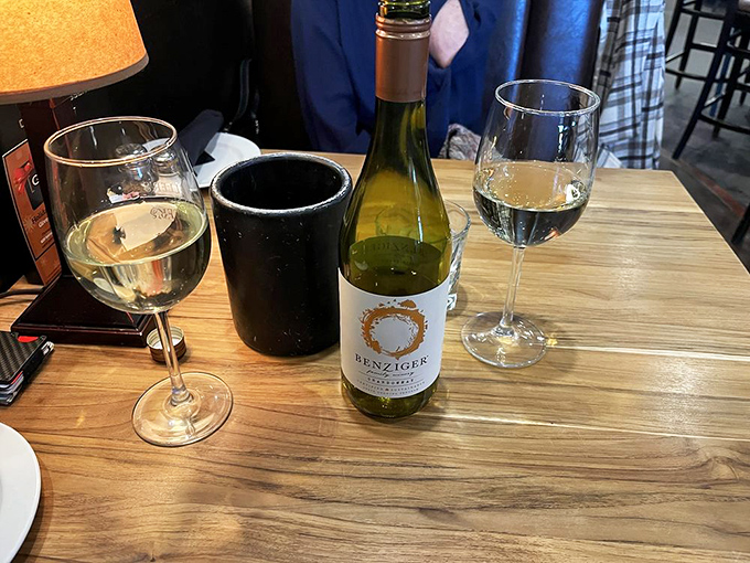 Wine not unwind? A perfectly poured glass of Benziger awaits, proving that Matt's tavern understands the art of liquid relaxation.