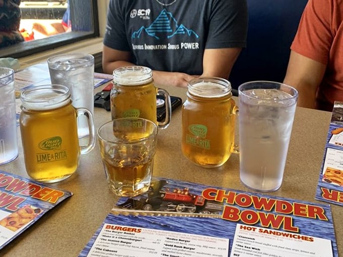 Even the beverages here seem to understand they're supporting players in a greater coastal symphony.