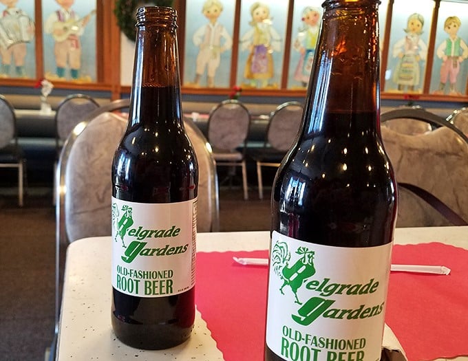 Old-fashioned root beer in glass bottles&mdash;because sometimes the perfect beverage pairing isn't about alcohol content but childhood nostalgia.