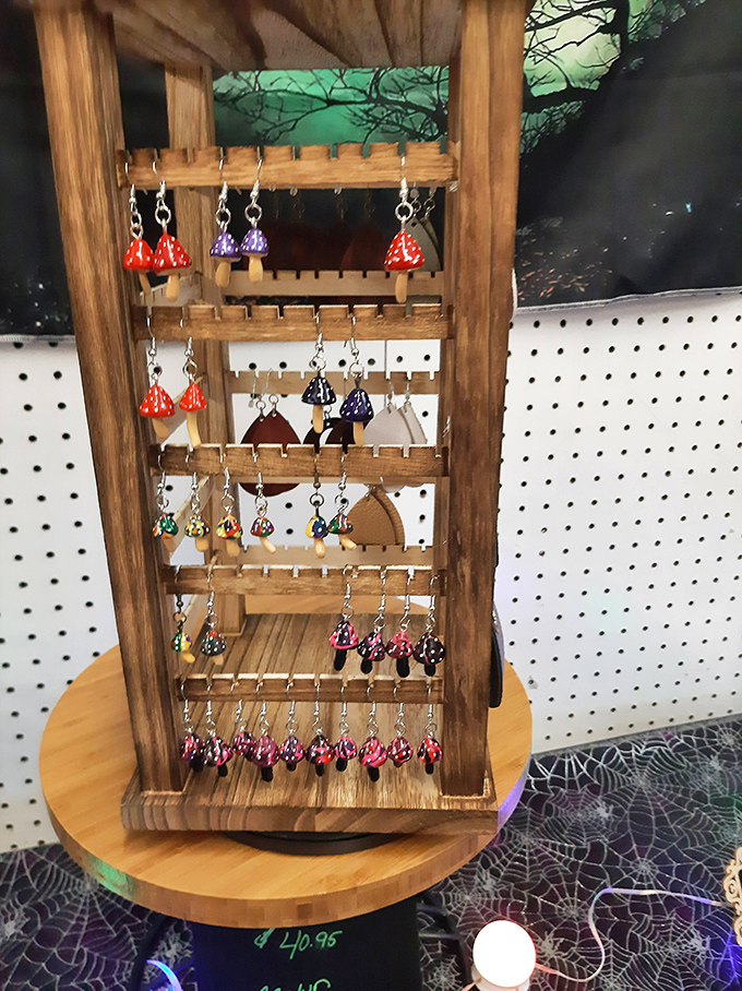 These aren't just mushroom earrings&mdash;they're tiny wearable art pieces, handcrafted and displayed with the care of precious gems despite their whimsical nature.