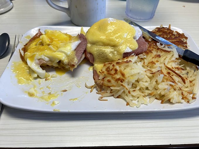 Eggs Benedict reimagined with a hollandaise so rich it could buy a beachfront property in New Smyrna.
