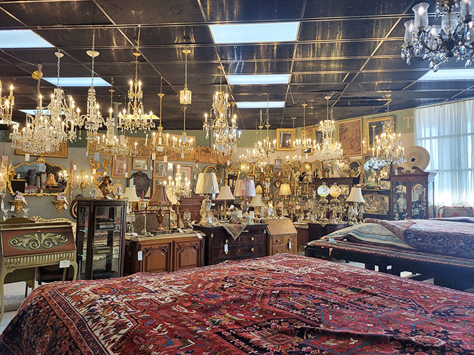 Chandelier heaven! This dazzling display would make Liberace himself pause in admiration &ndash; more crystal than a Swarovski factory explosion.