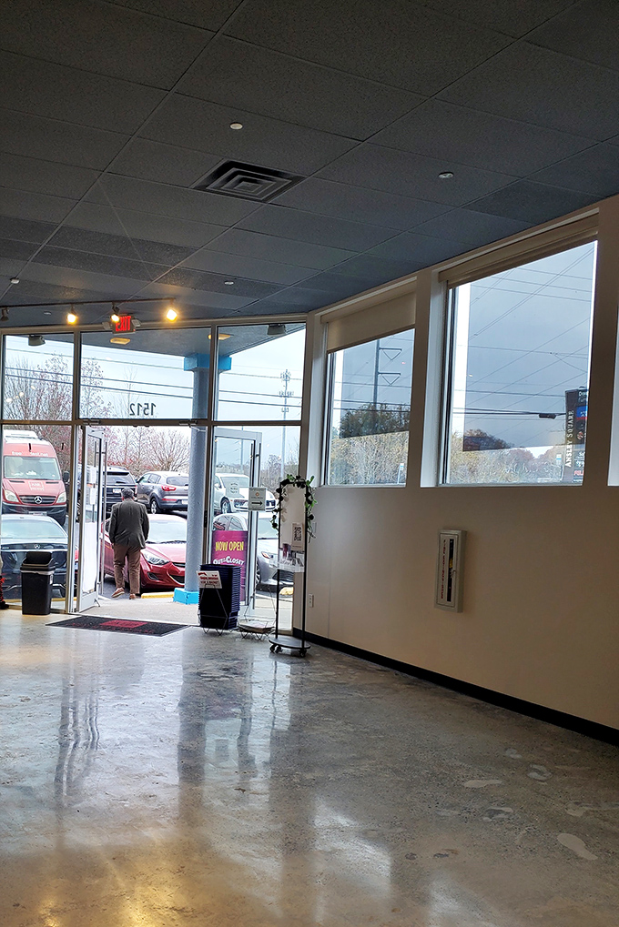 Bright, airy entrance with polished concrete floors &ndash; worlds away from the musty, fluorescent-lit thrift stores of yesteryear.