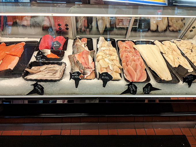 Fish fillets lined up like edible works of art. The hardest part isn't choosing which to take home, but limiting yourself to just one variety.