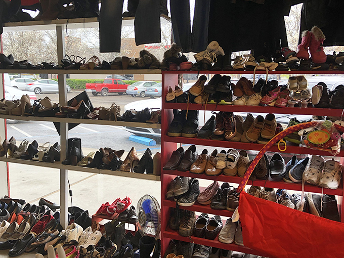 Shoe bonanza! Like a footwear library where every pair has a story, from barely-worn boots to those "special occasion" heels worn exactly once.