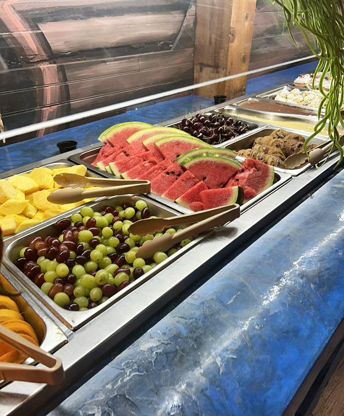 The fruit section: where you pretend to be virtuous after your third plate of crab legs. "Balance," you whisper, reaching for watermelon.