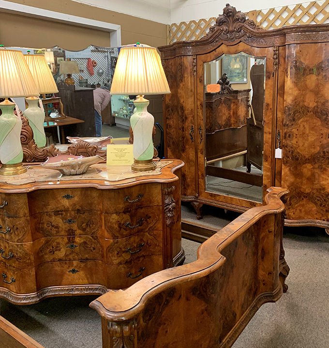 Bedroom furniture with more character than most Hollywood celebrities. This burled wood set has survived longer than most marriages.