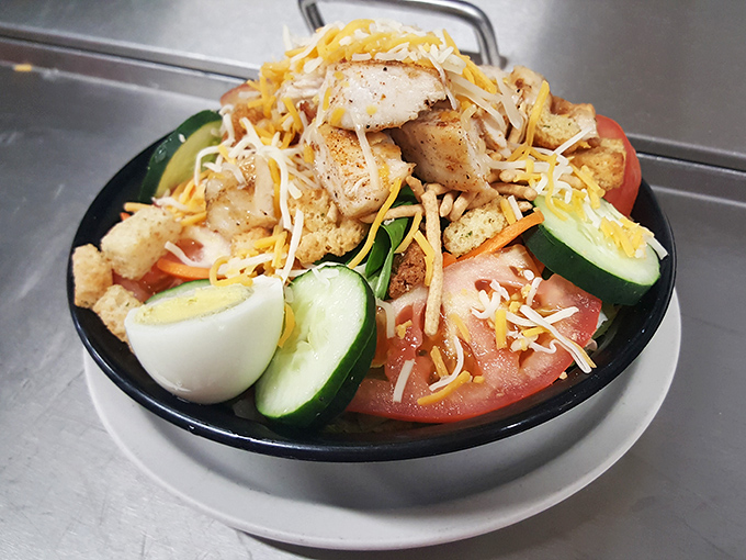 This salad isn't just phoning it in—crisp vegetables, perfectly cooked chicken, and enough cheese to make Wisconsin proud. Health food with Midwestern sensibilities.