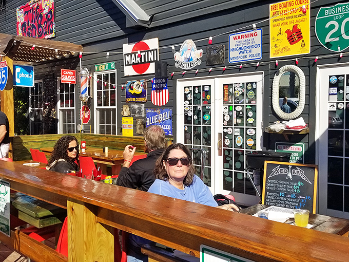 The outdoor seating area &ndash; where strangers become friends over cold drinks and the shared anticipation of seafood excellence.