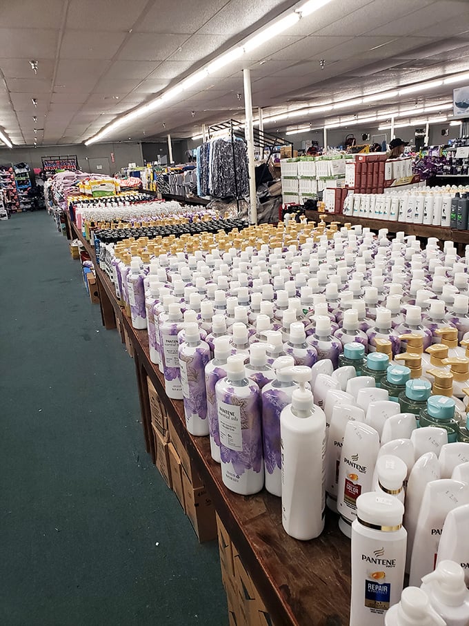 A shampoo sommelier would weep at this selection. Pantene and fancy purple potions line up like soldiers in a parade of good hair days.