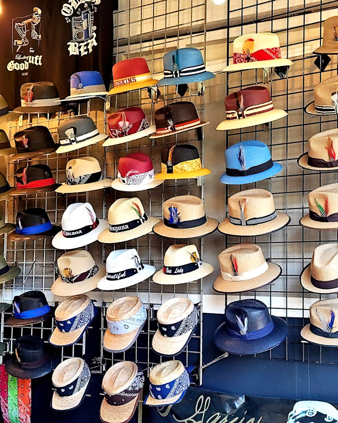 Hat heaven for the style-conscious shopper. From fedoras to panamas, this display offers instant character upgrade for any outfit.