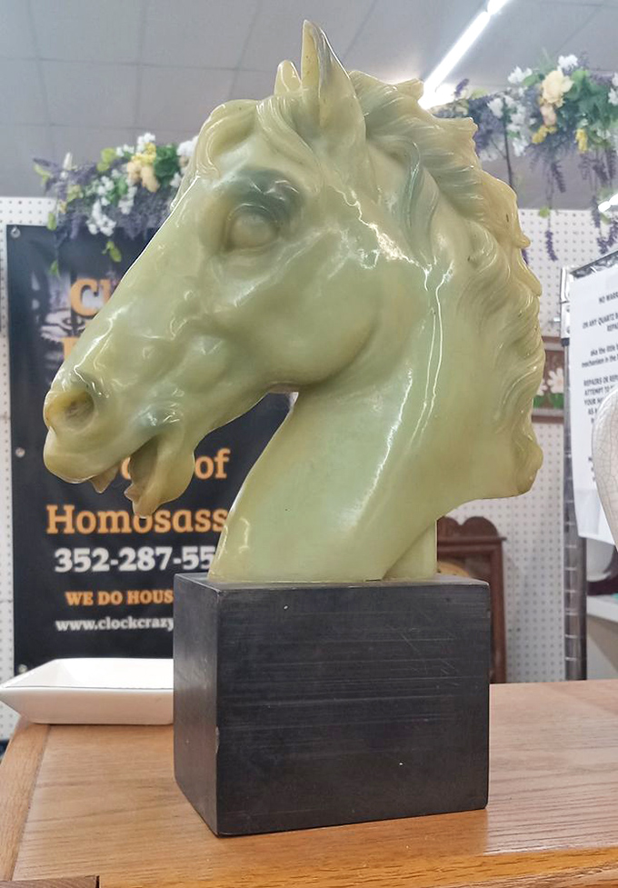 This jade horse bust isn't horsing around with its elegance. The kind of statement piece that turns a house into a "dahling, you must see my home."