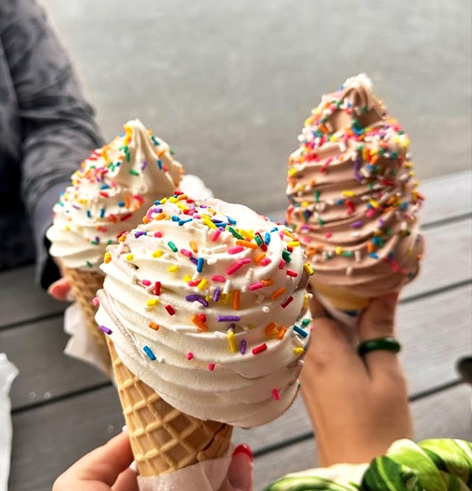 Ice cream towers adorned with rainbow sprinkles&mdash;proof that happiness can indeed be purchased for a few dollars.