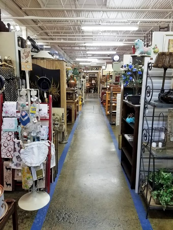 Aisles that seem to stretch into infinity. The blue-lined pathways are like yellow brick roads for vintage hunters.