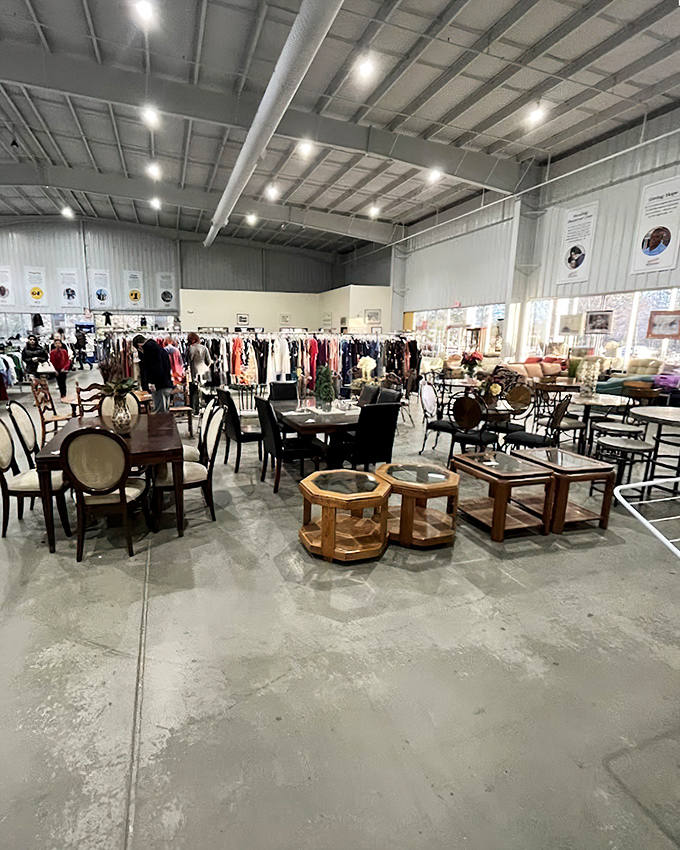 The vastness of the interior reveals itself&mdash;clothing racks to the horizon, furniture islands creating a thrifter's archipelago of possibility.