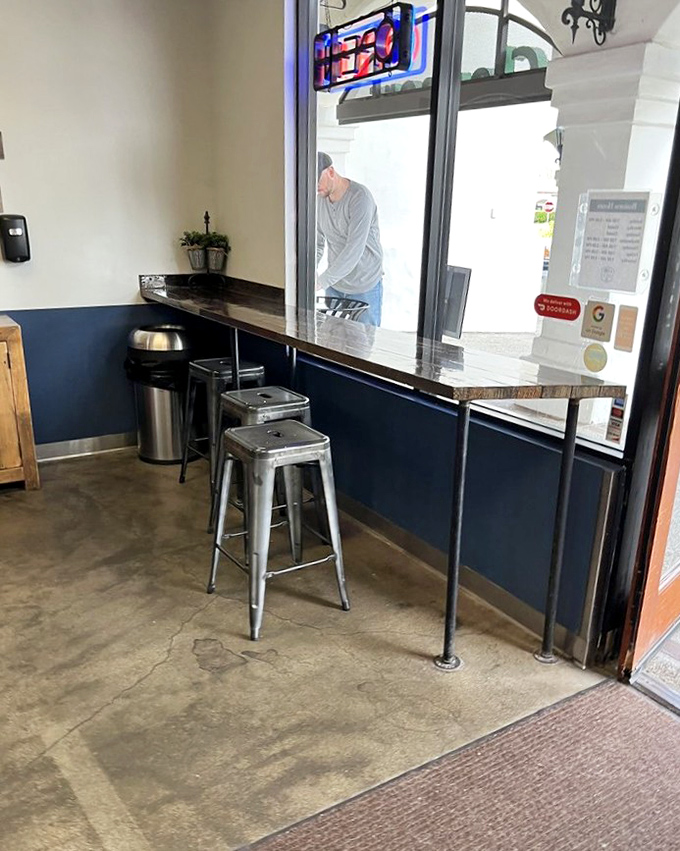 Industrial-chic seating that says, "Stay awhile, but not too long." Perfect for savoring your donut without the guilt of hogging a table all day.