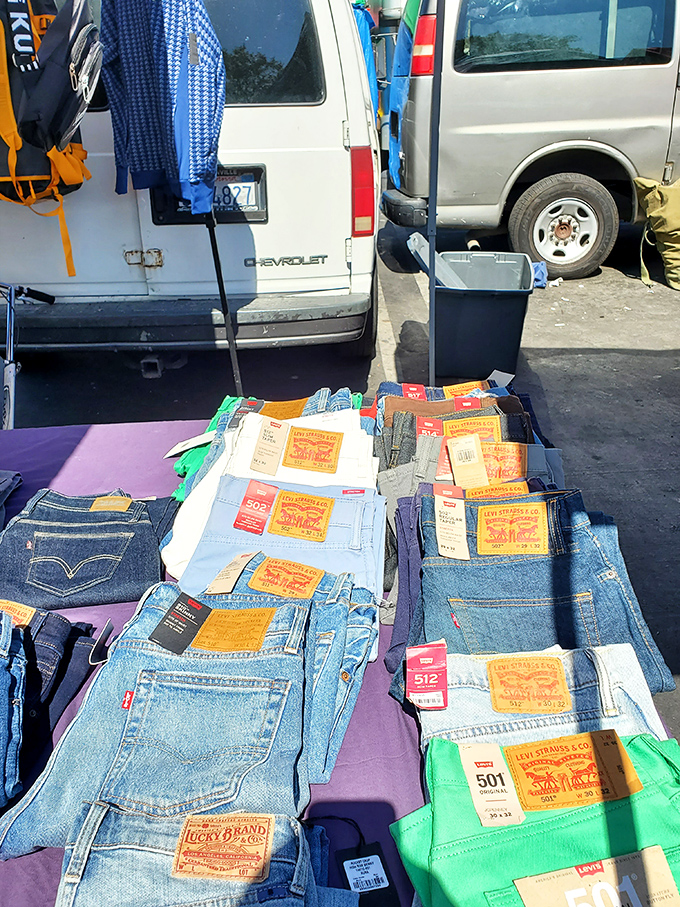 Denim paradise! Rows of perfectly arranged Levi's waiting for their second chance at making someone look effortlessly cool.