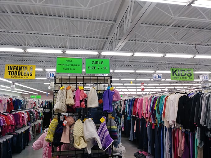 Childhood grows quickly, but Village Discount's kids' section grows with it. Bright signs guide parents to the exact sizes needed for rapidly expanding little ones.