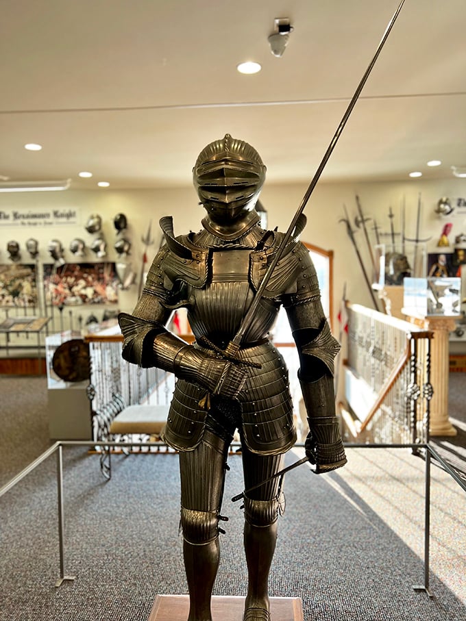 Not your Halloween costume store knight &ndash; this intricately crafted armor represents the pinnacle of medieval defensive technology and aristocratic fashion.