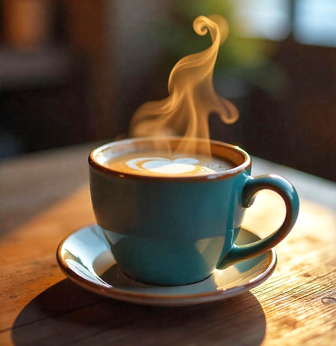 Steam rising from coffee like a morning spirit summoning you to wakefulness. In diners like this, a good cup isn't just a beverage—it's the foundation of civilization.