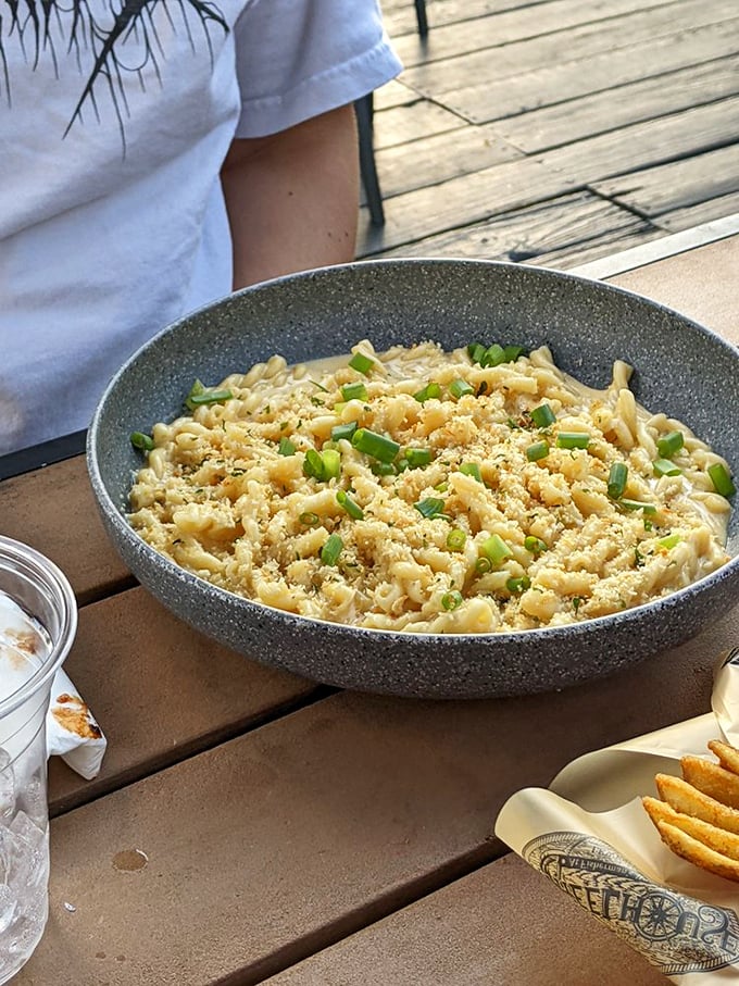 Mac and cheese elevated from childhood memory to grown-up craving. That panko crust is the formal attire this comfort food wears to impress your taste buds.