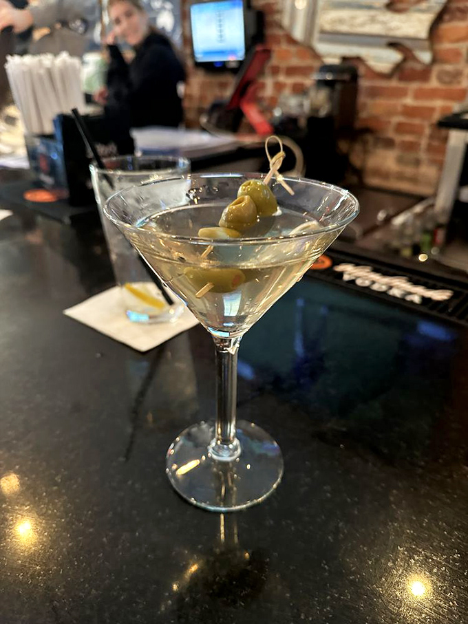A martini with olives that says "adulting done right." This crystal-clear concoction is what James Bond would order if he vacationed in Delaware.