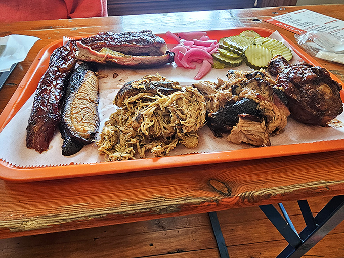 The barbecue United Nations&mdash;where different meats gather in peaceful, delicious harmony. That pickle provides diplomatic immunity from richness overload.