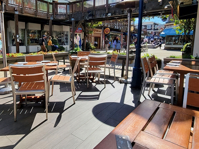 Outdoor seating where every meal comes with a side of harbor views and that perfect California breeze. 