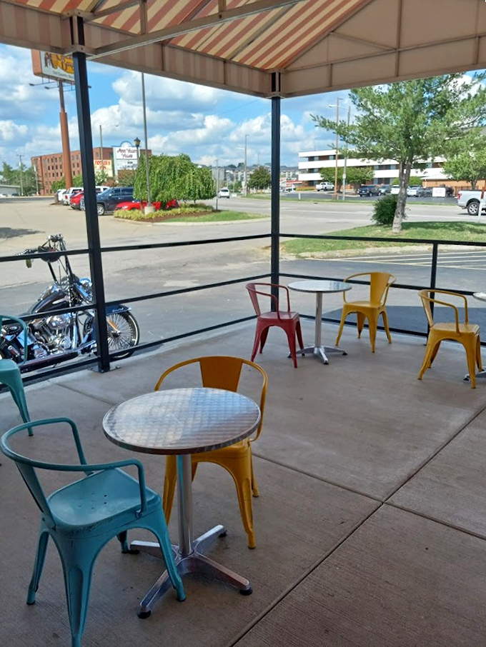 Where Nashville locals escape the heat, these colorful metal chairs have witnessed first dates, family celebrations, and countless brain freezes.