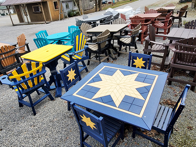 Star-patterned tables that make outdoor dining magical. These colorful conversation pieces turn "eating outside" into "hosting the neighborhood's most enviable gathering."