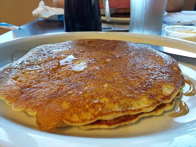 Golden pancakes that have clearly been introduced to the griddle by someone who understands breakfast is the most important meal of any time of day.