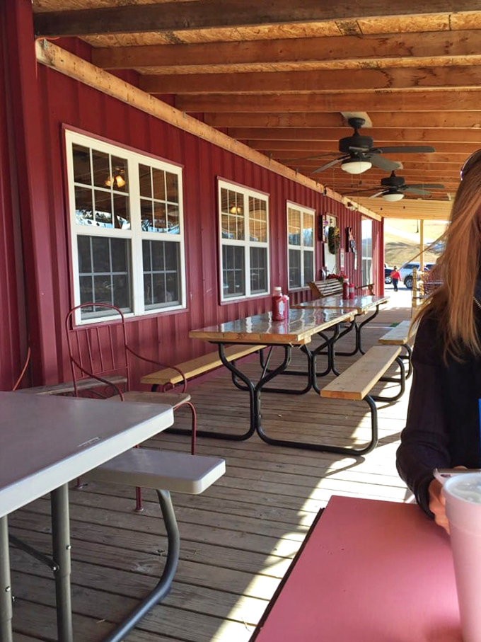 The covered porch at Jim's isn't just outdoor seating&mdash;it's a front-row ticket to mountain air and the symphony of satisfied sighs from fellow diners.