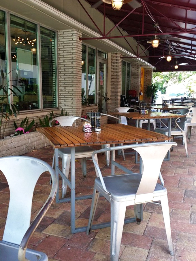 The charming patio offers al fresco dining where Florida sunshine makes every bite taste better.