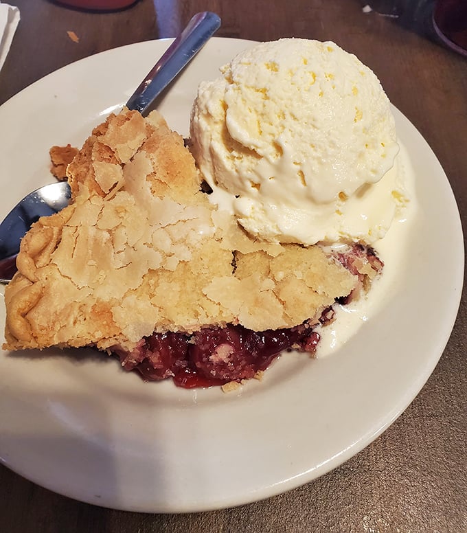 Pie that makes mathematicians reconsider the value of Pi, especially when topped with ice cream melting into those warm fruit crevices.