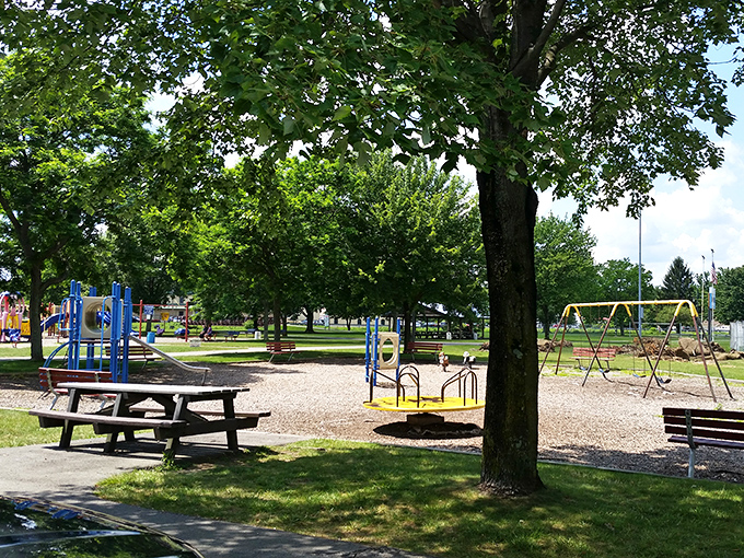 City Park's playground awaits grandkids' visits, where you can be the hero who knows where all the best swings and slides hide.
