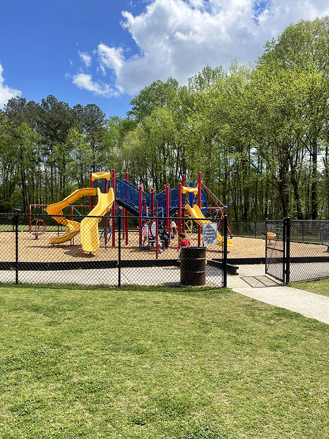 Playgrounds designed for imagination, where childhood adventures unfold and parents remember their own carefree days.