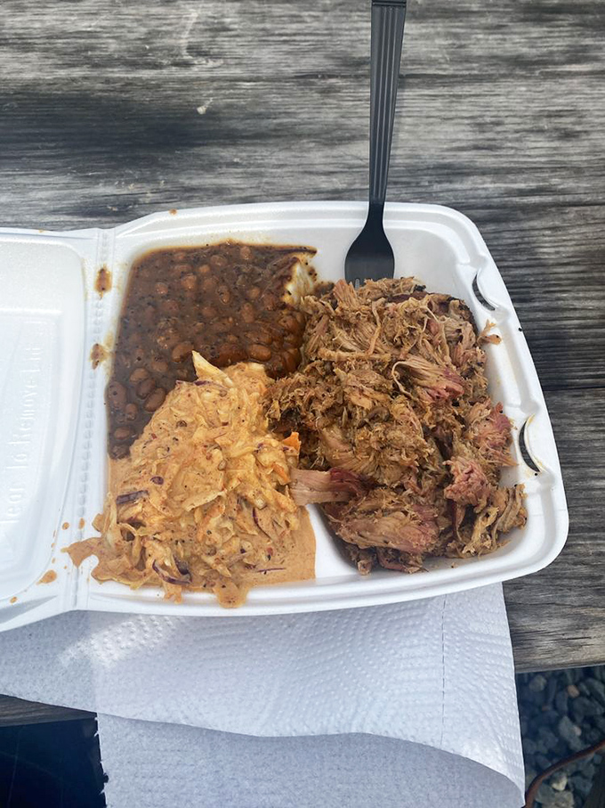 Pulled pork so perfectly executed it makes you wonder if the pig volunteered for this noble purpose, paired with classic sides that know their supporting role.