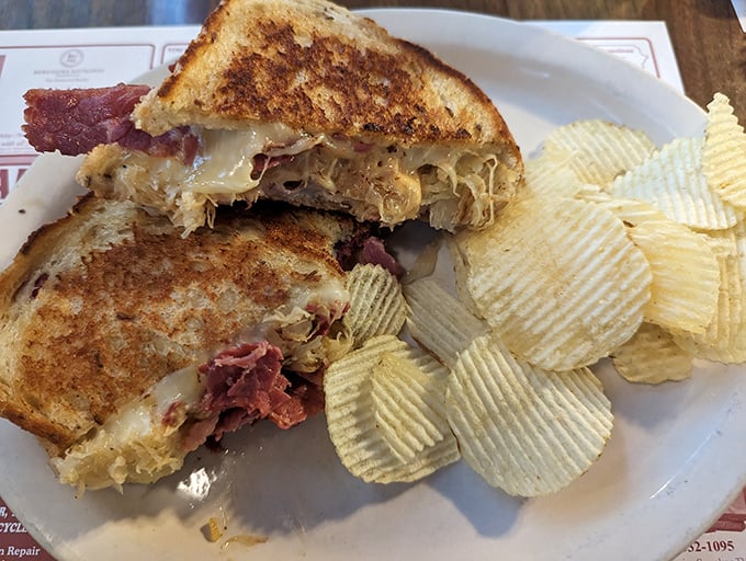 The Reuben sandwich &ndash; where sauerkraut and corned beef perform a perfect culinary tango. Those potato chips are just showing off.