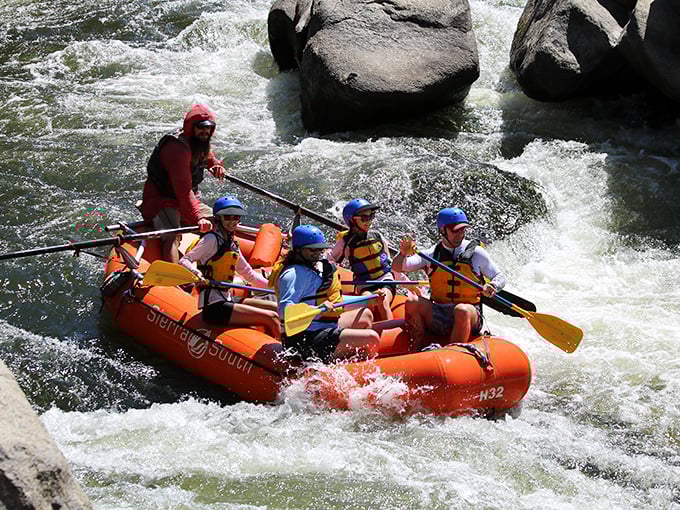 Adventure seekers tackle white water rapids near the Sierra Nevada mountains, proving Ridgecrest residents can go from desert dry to soaking wet in one day trip.