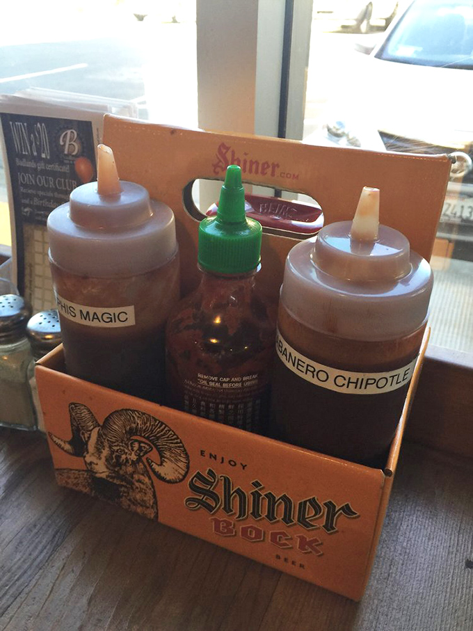 The sauce caddy stands ready like a flavor first-aid kit&mdash;because variety is the spice of barbecue life.