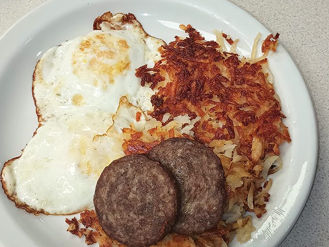Eggs, sausage, and hash browns&mdash;the holy trinity of breakfast done right. No innovation needed when perfection was achieved decades ago.