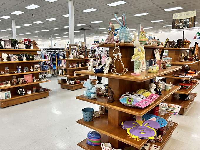 Seasonal decorations and knickknacks galore! Like your grandmother's attic, if your grandmother organized everything by color and purpose.