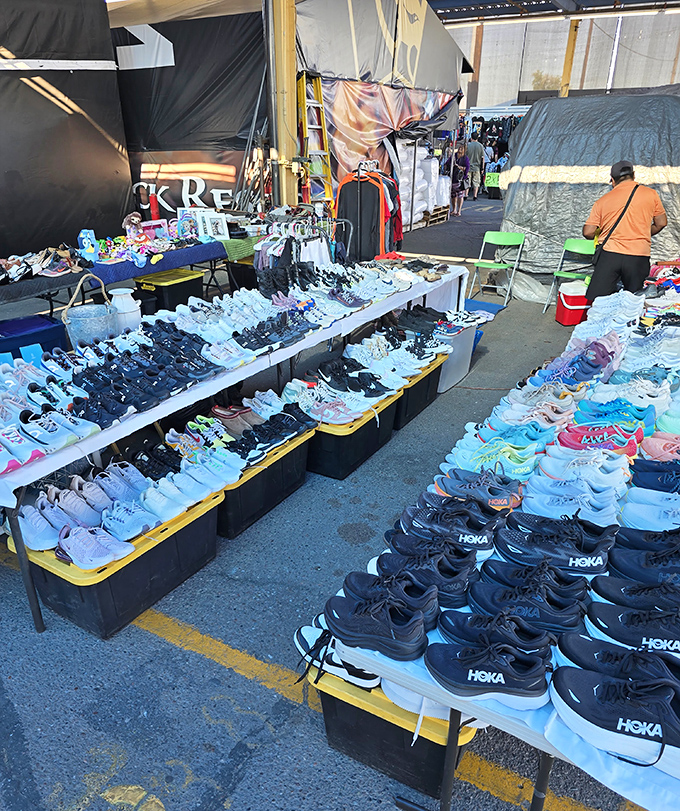Sneaker heaven stretches endlessly, proving one person's closet cleanout is another's goldmine.