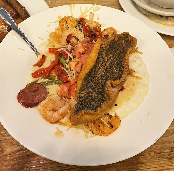 Shrimp and grits that showcase Charleston's coastal bounty, where every forkful delivers a taste of Lowcountry perfection.