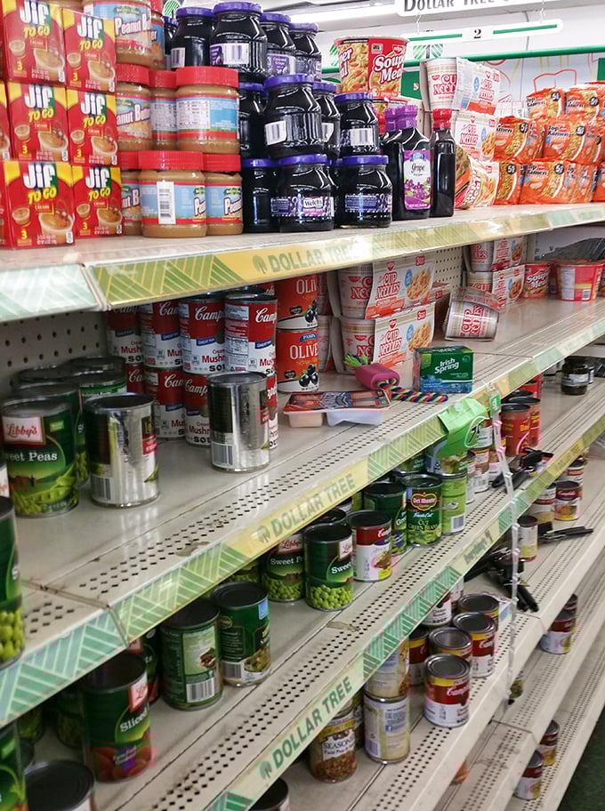 The pantry restocking aisle &ndash; where meal prep begins and budget anxiety ends. Peanut butter and grape jelly: the Batman and Robin of lunch solutions.