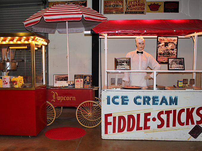 Vintage carnival food stalls remind us when popcorn and ice cream were the height of midway culinary sophistication.