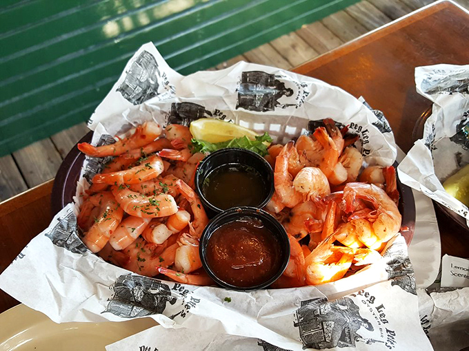 A bounty of steamed shrimp nestled in paper, ready for dunking in those twin sauces. Simple perfection that needs no fancy introduction.