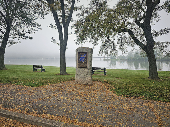 History stands quietly by the water's edge. This memorial marker reminds us that even our afternoon escapes are built on stories worth remembering.