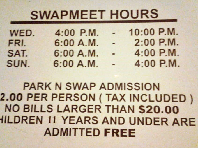 The sacred schedule of savings! Early risers get first dibs on treasures, while night owls can explore Wednesday's twilight marketplace.